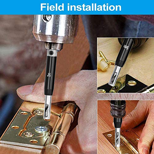 22Pcs Center Drill Bit Set,Self Centering Hinge Tapper Core Hole Puncher 5/64'' 7/64'' 9/64'' 11/64'' 13/64'' 5mm 1/4'' & 1 Pcs Hex Key & 10 Pcs Replacement Drill Bits +1 Center Punch