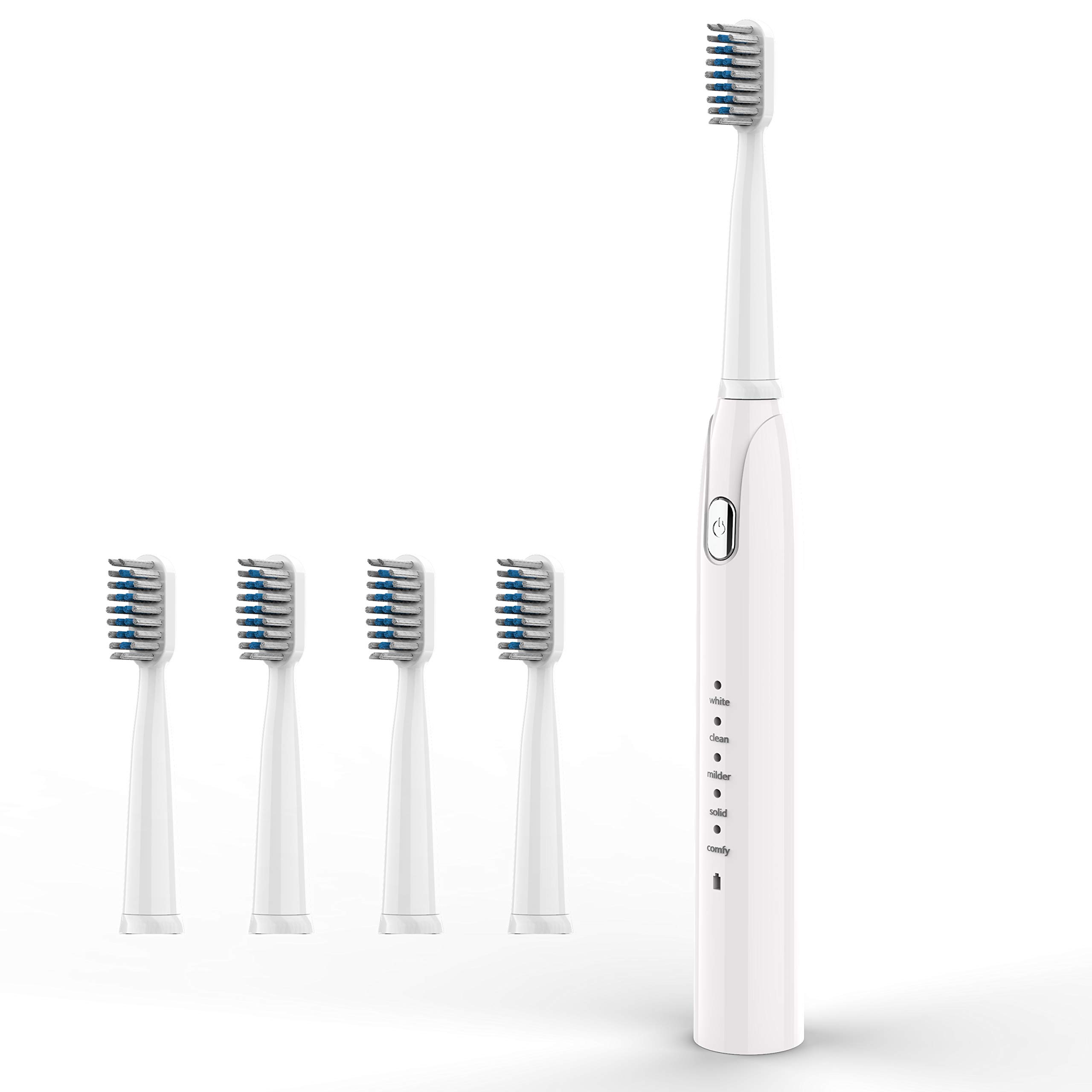 HKF HO KI HO Sonic Electric Toothbrush,USB Rechargeable Toothbrush with Minimum 40 Days Use,2 Mins Smart Timer and 5 Optional Modes,4 Brush Heads(White)