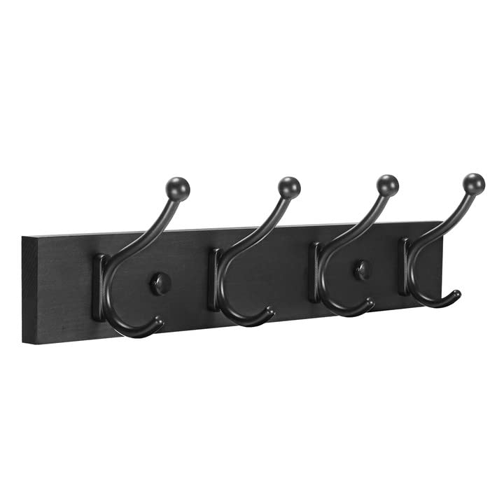 Coat Rack Wall Mount, Wooden Modern Coat Hooks,Entrance Coat Rack with 4 Wall Hooks,Wall Mounted Coat Rack for The Entrance,Living Room, Bedroom,Bathroom (Black)