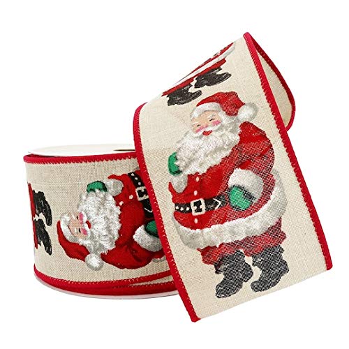 2.5" Faux Linen Wired Classic Santa Ribbon by Celebrate It Christmas