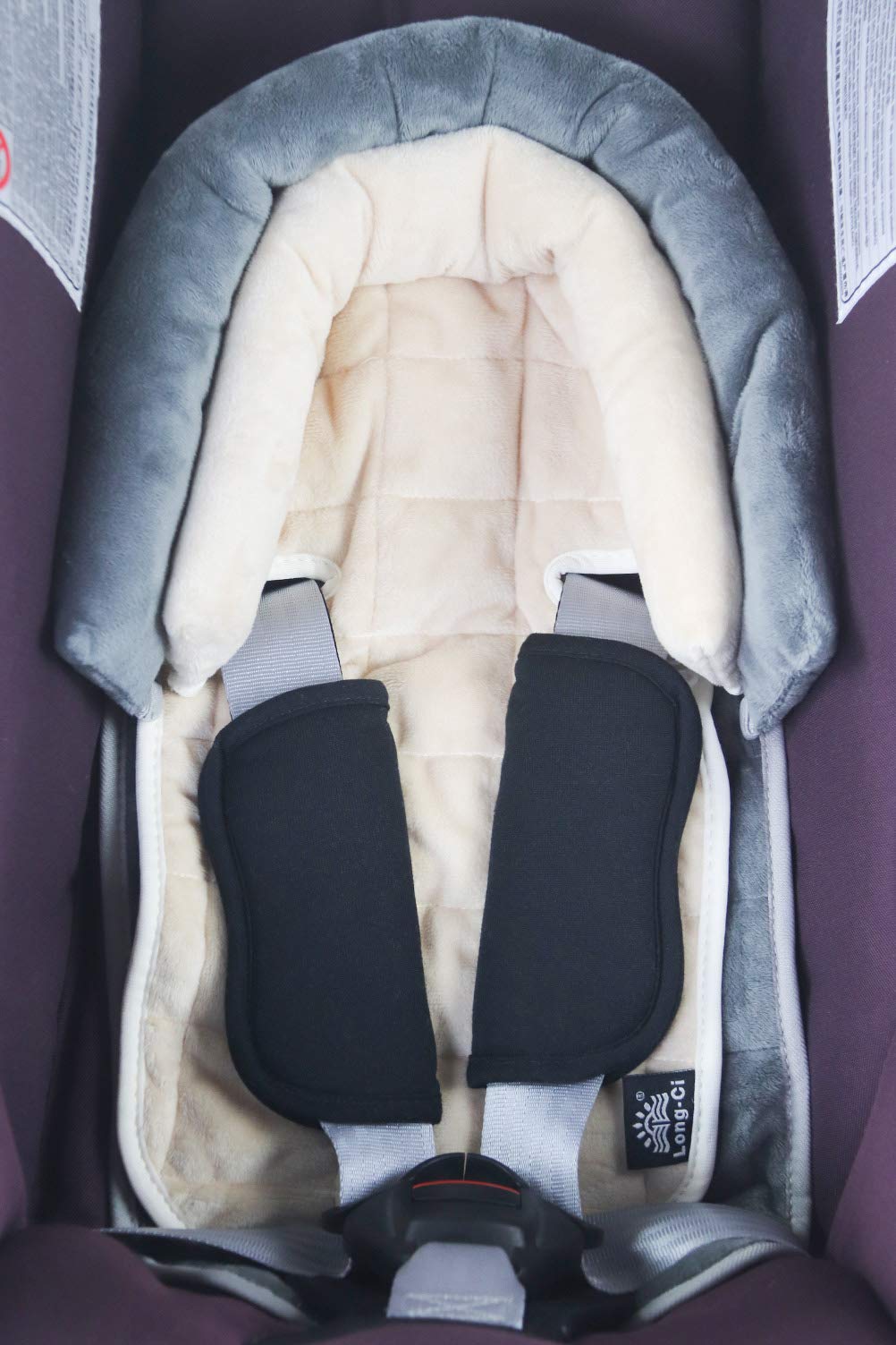 Long-Ci 2-in-1 Baby Insert Cushion Pad with Head Neck Body Support Pillow in Velvet for Newborn (Gray Beige)