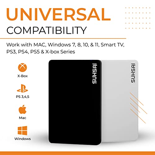 SUHSAI 100GB Ultra Slim Portable External Hard Drive USB 3.0 Storage Backup - 2.5" HDD Storage Memory Expansion Compatible with Laptop, PC, Desktop, PS4, PS5, Mac - Rapid Data Transfer - Black