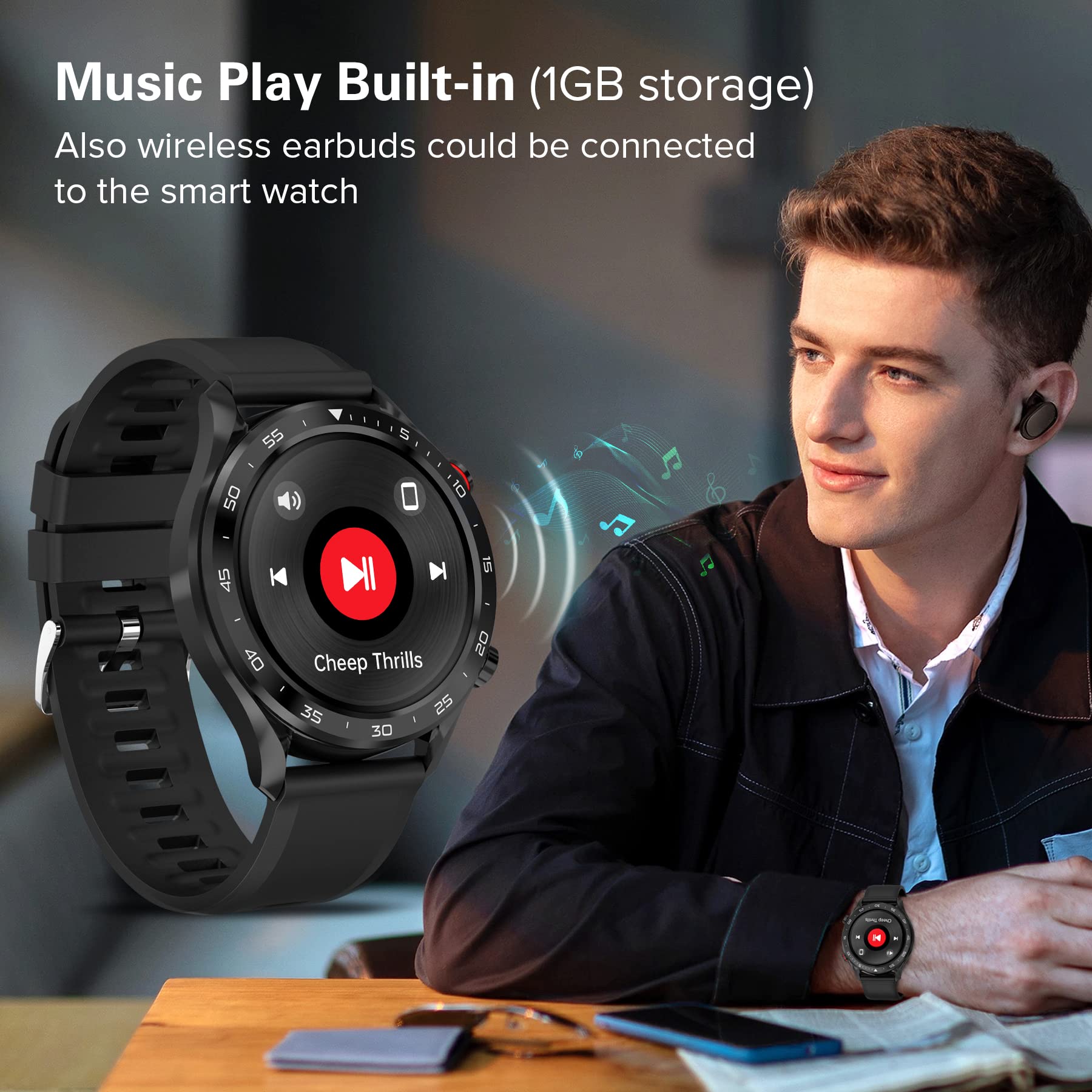 BRIBEJAT Smart Watch for Men, HD 1.32'' Stainless Steel Case Smartwatch, Waterproof Fitness Tracker Pedometer SpO2/Heart Rate/Sleep Monitor, Activity Tracker Compatible with iOS Android Phone