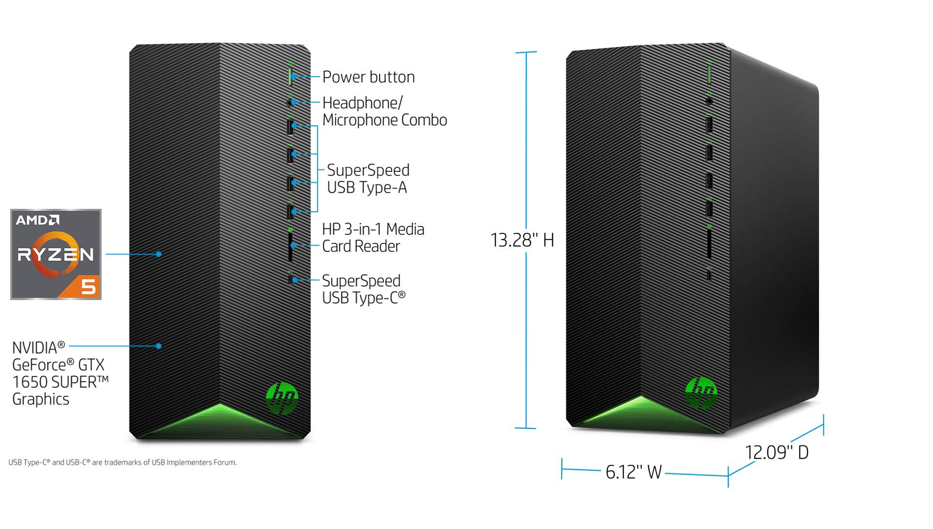 HP Pavilion Gaming Desktop PC Computer, AMD Ryzen 5 4600G, GTX 1650 Super, 16GB RAM, 1TB SSD, WiFi, Bluetooth, HDMI, Windows 10 Home