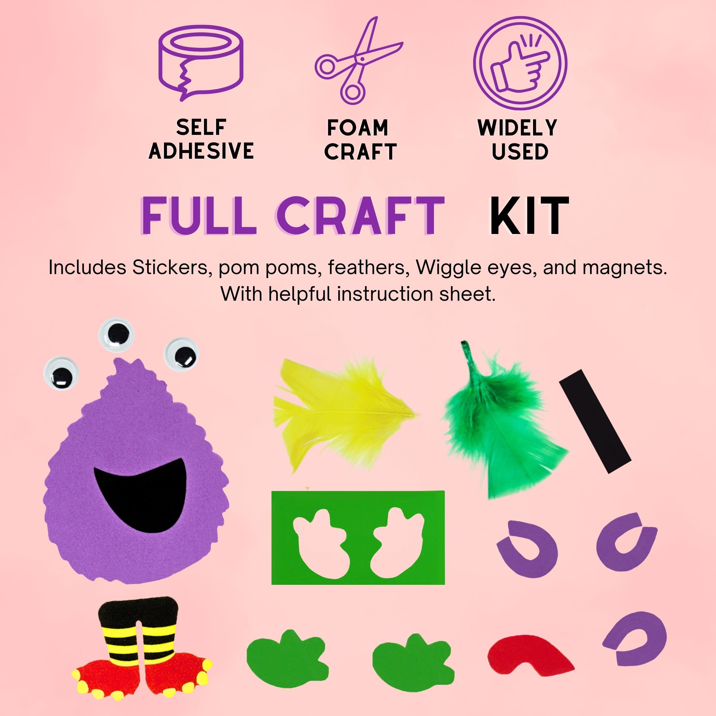 4E's Novelty Halloween Crafts for Kids (12 Pack) Silly Monsters Foam Magnet Fall Crafts for Kids Bulk, Halloween Party Activities for Kids Ages 3-5, 4-8