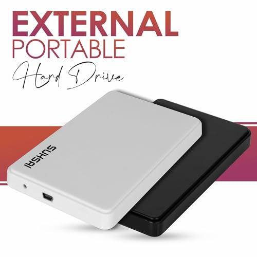 SUHSAI Portable 1TB External Hard Drive, HDD Backup Storage with USB 2.0 Fast Data Transfer, Ultra Slim & Light Hard Disk 2.5β Compatible with PC, Mac, Window, Laptop, and Desktop (White)