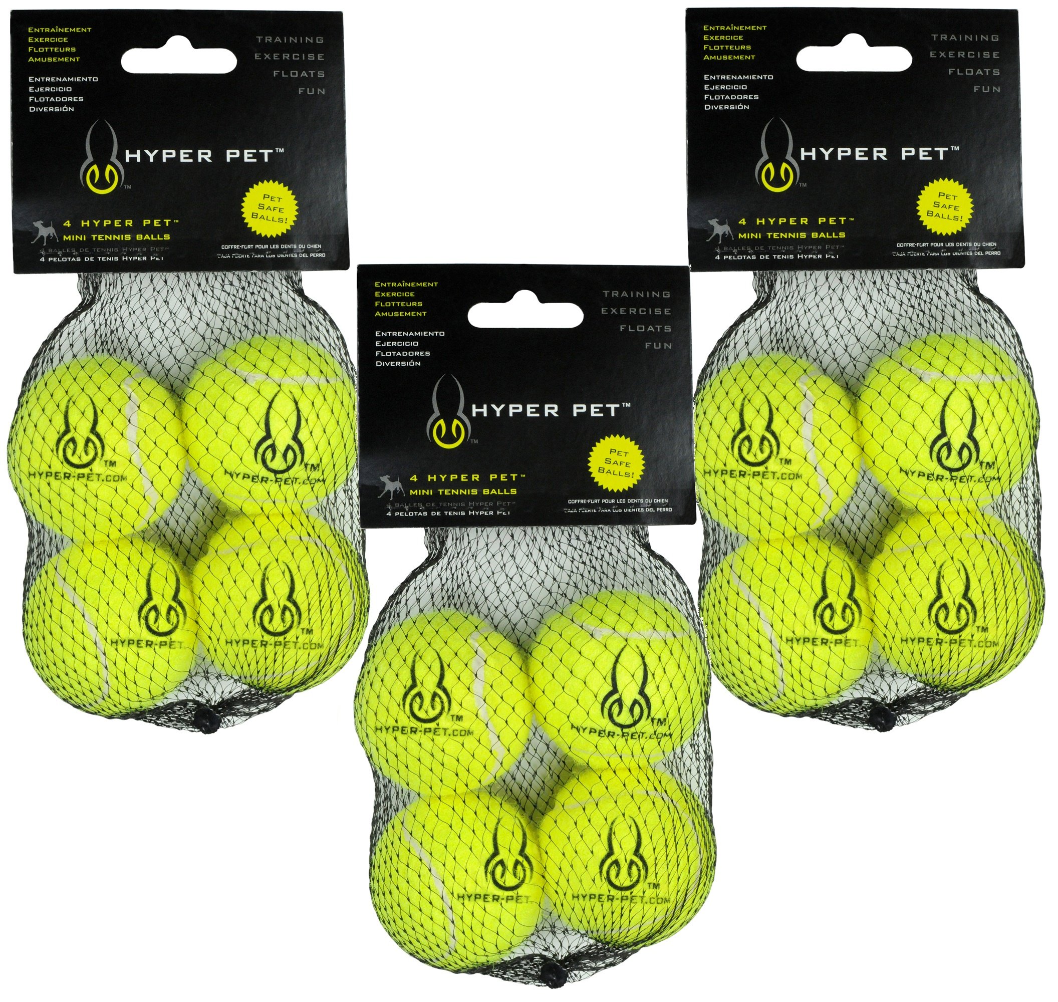 12 Pack Hyper Pet Tennis Balls for Dogs, Size Mini (3 Packages with 4 Balls each)