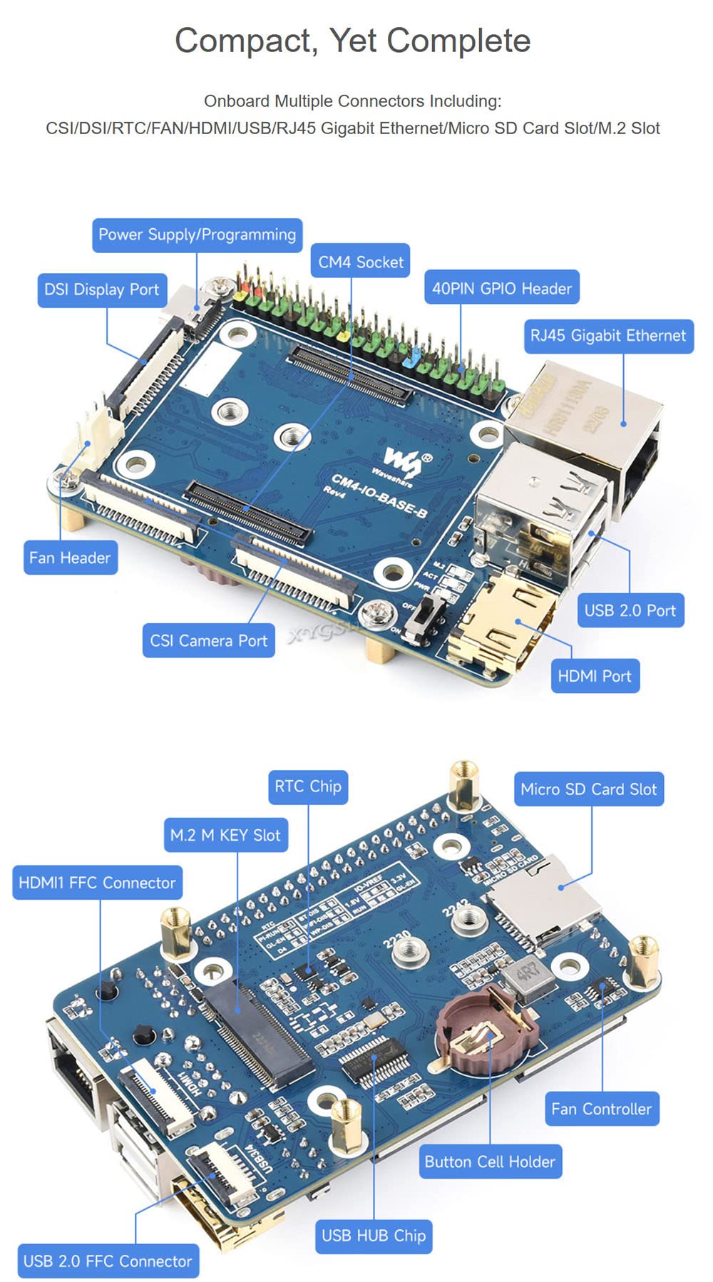 Mini-Computer Based on Raspberry Pi Compute Module 4 (NOT Included) with Mini IO Board Full Ver and Metal Case and Cooling Fan @XYGStudy (CM4-IO-BASE-BOX-B)