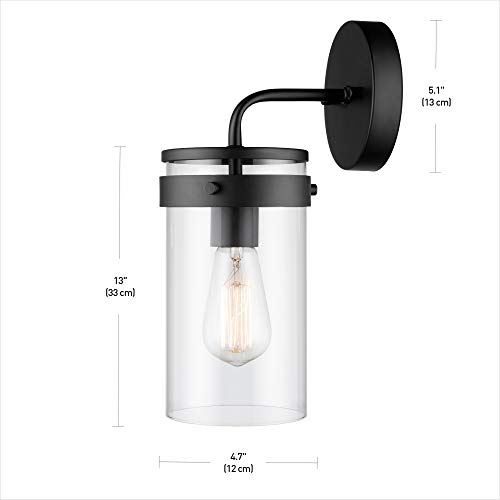 Globe Electric Brookdale 1-Light Outdoor Indoor Wall Sconce, Matte Black, Clear Glass Shade