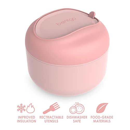 Bentgo Bowl - Insulated Leak-Resistant Bowl with Snack Compartment, Collapsible Utensils and Improved Easy-Grip Design for On-the-Go - Holds Soup, Rice, Cereal & More - BPA-Free, 21.2 oz (Blush)