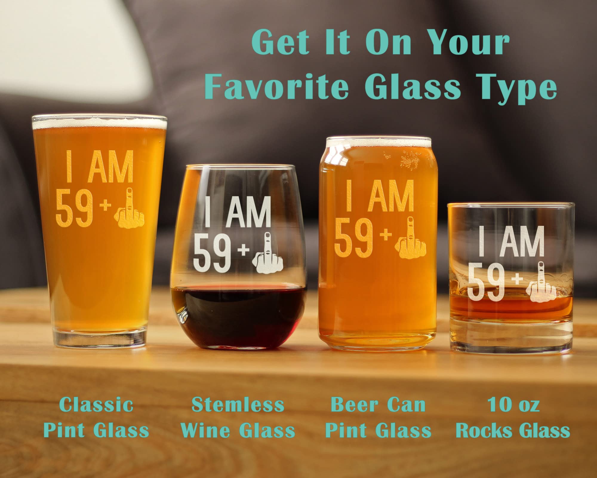 59 + 1 Middle Finger - 16 oz Pint Glass for Beer - Funny 60th Birthday Gifts for Men and Women Turning 60