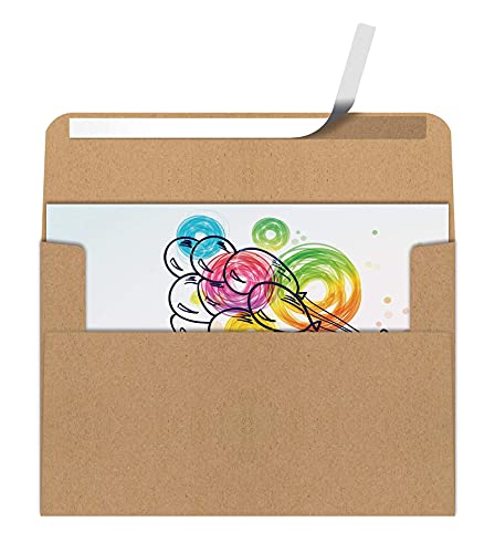 A7 Kraft Invitation Envelopes, 100-Pack, Use with 5 x 7 inch Cards, Strong Bond Paper, by Better Office Products, Straight Flap with Peel and Stick Closure, 100 Pack (5.25 x 7.25 inch)