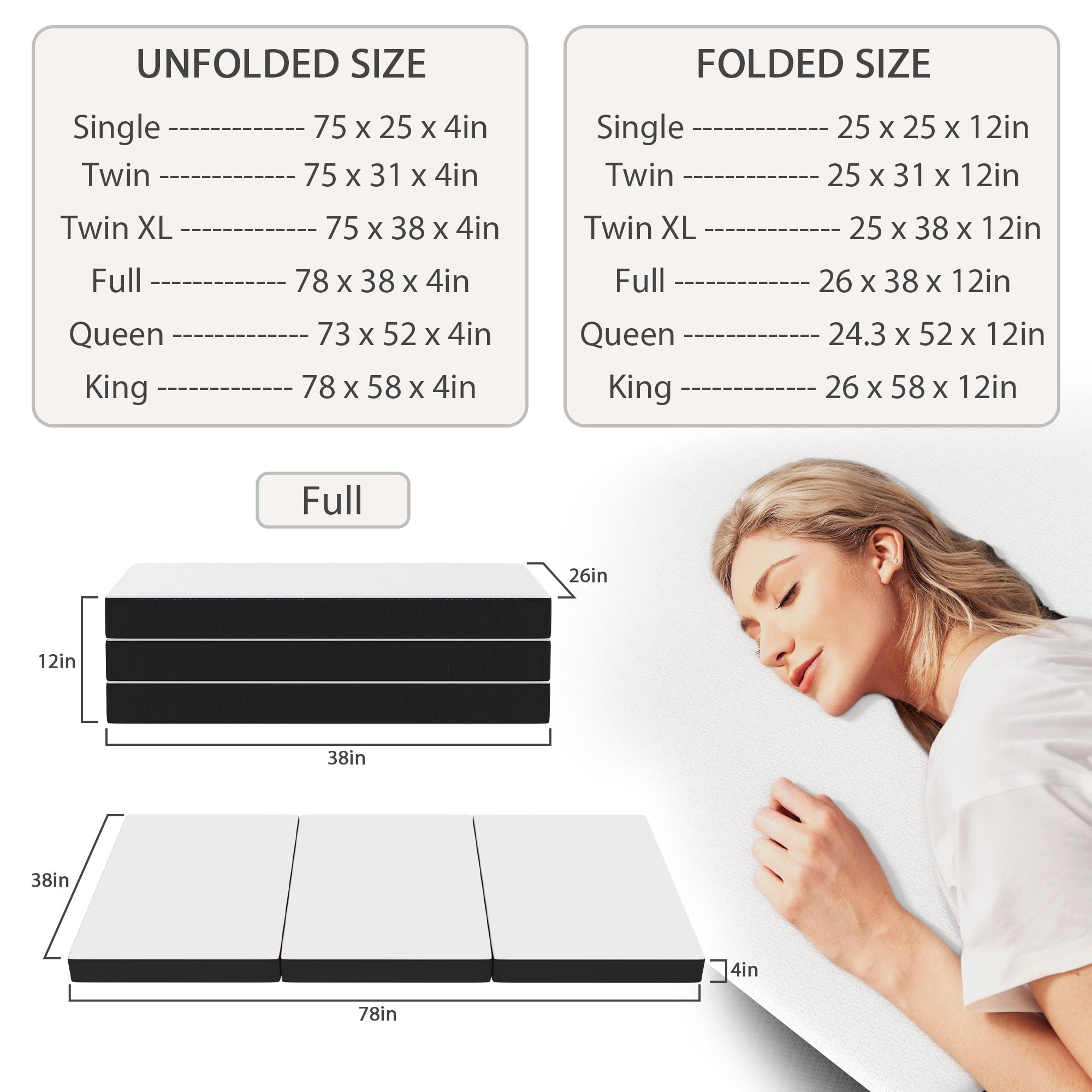 3-Inch Tri-Folding Memory Foam Mattress - Portable Folding Mattress with Breathable Mesh, Removable Cover, Comfortable Support, Therapeutic Qualities, Full Mattress (78"x38"x3")