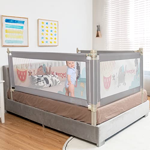 BABY JOY Bed Rail for Toddlers, 69ββ Extra Long, Height Adjustable & Foldable Baby Bed Rail Guard w/Breathable Mesh & Double Safety Child Lock for Kids Twin Double Full Size Queen King Mattress, Gray