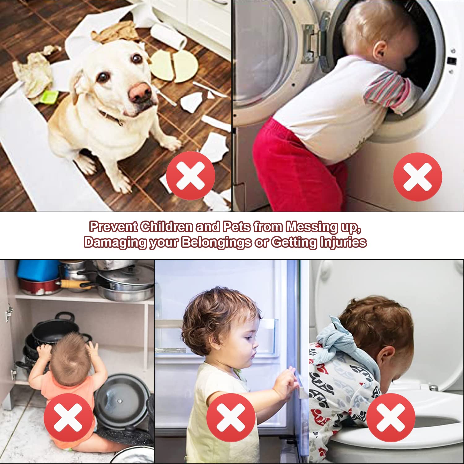 12 Pack Multi-Use Adhesive Straps Locks - Childproofing Baby Proofing Cabinet Latches for Drawers, Fridge, Dishwasher, Toilet Seat, Cupboard, Oven,Trash Can, No Drilling (White) (12)