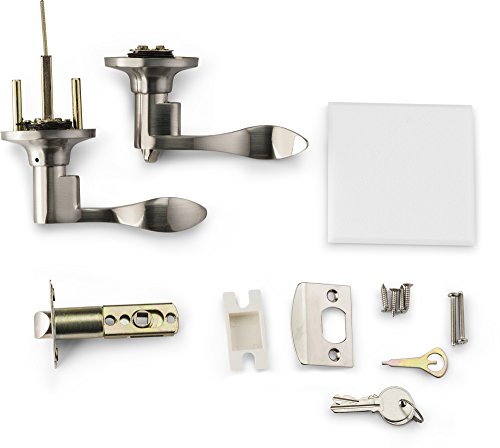 Berlin Modisch Entrance Lever Door Handle [Lock with Two Keys] for Office or Front Door with a Satin Nickel Finish, Reversible for Right & Left Side, Entry Lever Classic Series