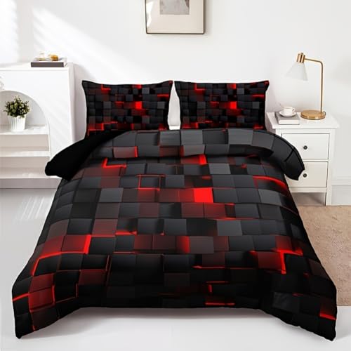 3-Piece Grid Duvet Cover Set - Ultra-Soft, Breathable Fabric - includes 1 Duvet Cover & 2 Pillowcases for Comfortable Sleep (EJBTTAA018,king(103.94''*90.16''))