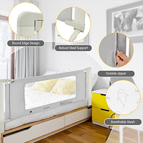 BABY JOY Bed Rails for Toddlers, 79'' Extra Long, Height Adjustable Kids Rail Guard w/Double Safety Lock, Breathable Mesh, Folding Baby Bedrail for Queen King Size Mattress, Box Spring & Slats, Gray
