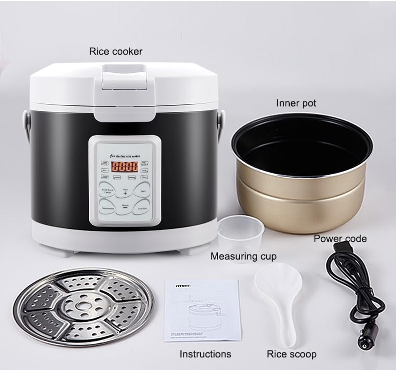12V/24V Mini Rice Cooker, 3L Portable Travel Rice Cooker For Car/Truck, Small Rice Cooker with Steam Tray, Cooking Heating and Keeping Warm Function(BLACK)