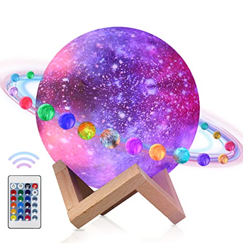 Balkwan 5.9 inch 16 Colors Moon Lamp Kids Night Light Galaxy Lamp LED 3D Star Moon Light with Wood Stand, Remote & Touch Control USB Rechargeable Gift for Baby Girls Boys Birthday Women