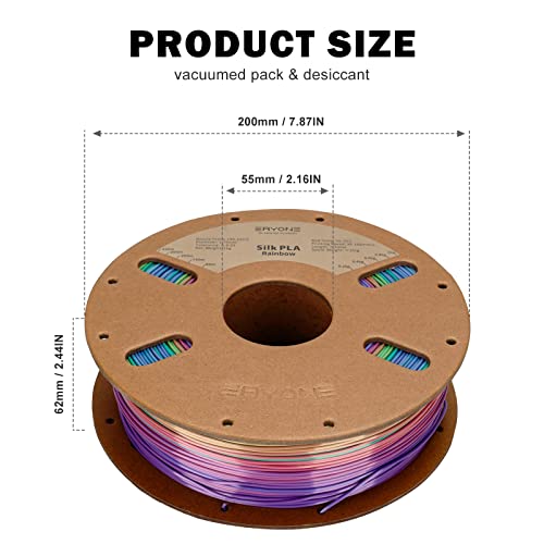 3D Printer Filament，Enisina Silk Rainbow PLA Filament 1.75mm with Gradient Five Colors，Compatible for FDM 3D Printer