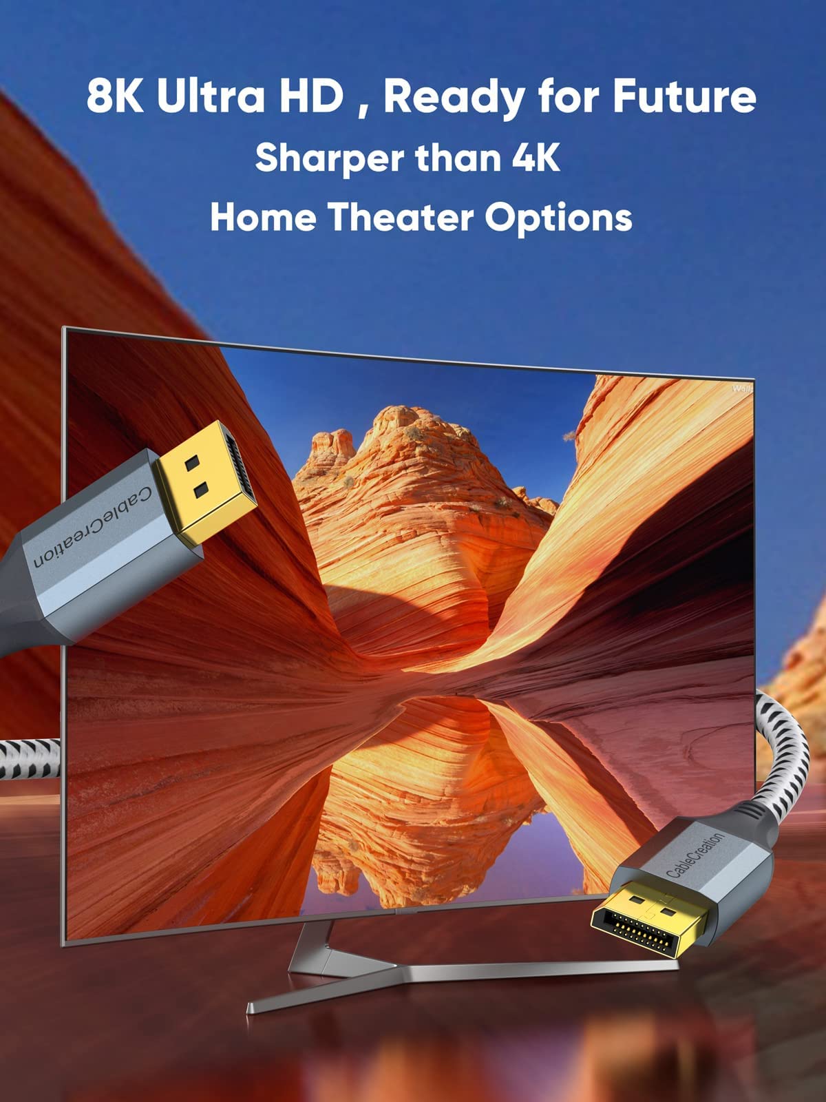 CableCreation 8K DisplayPort Cable 10 FT/3M, DP to DP Cable 1.4,Support 8K@60Hz, 4K@144Hz, 2K@165Hz Video Resolution & HDR,Gray