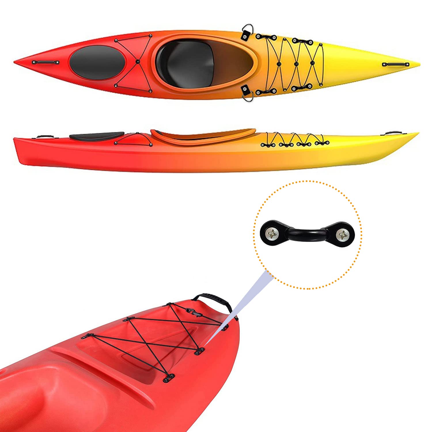 2 Pack Kayak Handles,Kayak Side Handle Mount with Screws and Bungee Paddle Holder Kit for Ocean Kayak Handle Luggage Handle Replacement Parts and Accessories