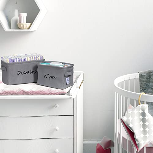 Modern Designs Pro Embroidered Diaper and Wipes Caddy - Grey Diaper and Wipes Storage Baskets for Nursery - Changing Table Organizer