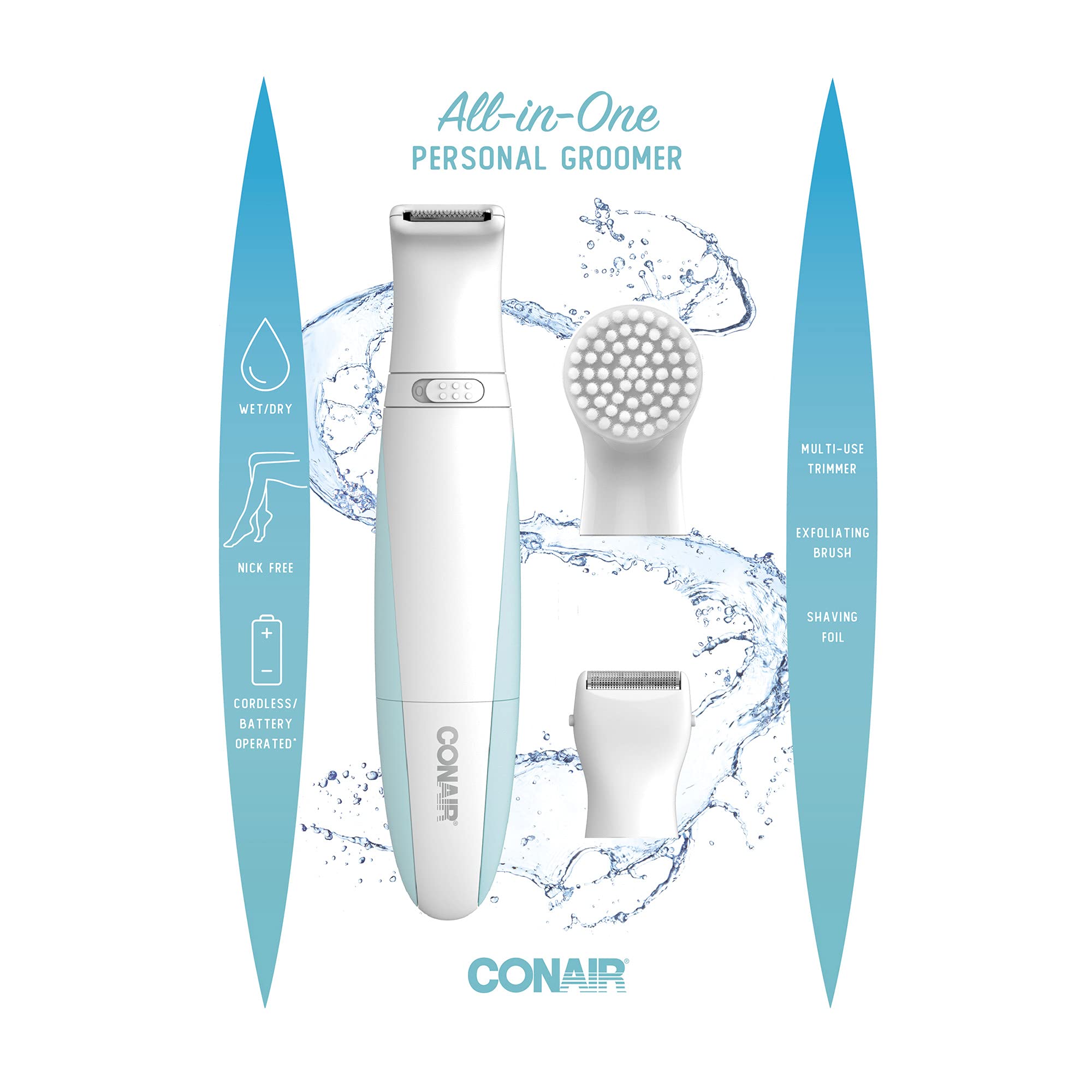 Conair Ladies All-In-One Personal Groomer, Trimmer, Foil Shaver for Women and Exfoliating Brush