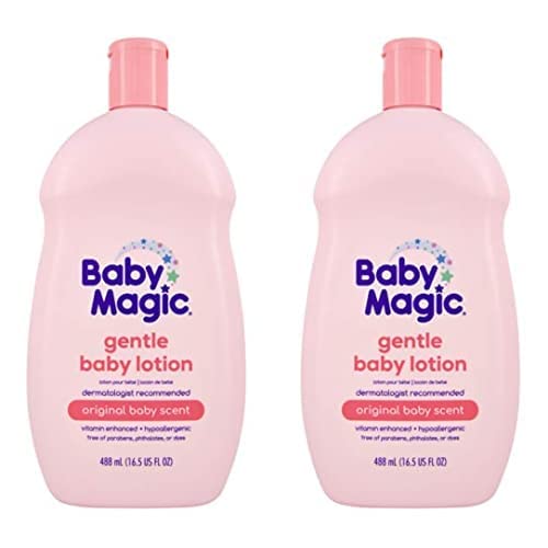 Baby Magic Gentle Baby Lotion, Vitamins & Aloe, Free of Parabens, Phthalates, Sulfates and Dyes, Camellia Oil & Marshmallow Root Original Scent, 16.5 Fl Oz (Pack of 2)