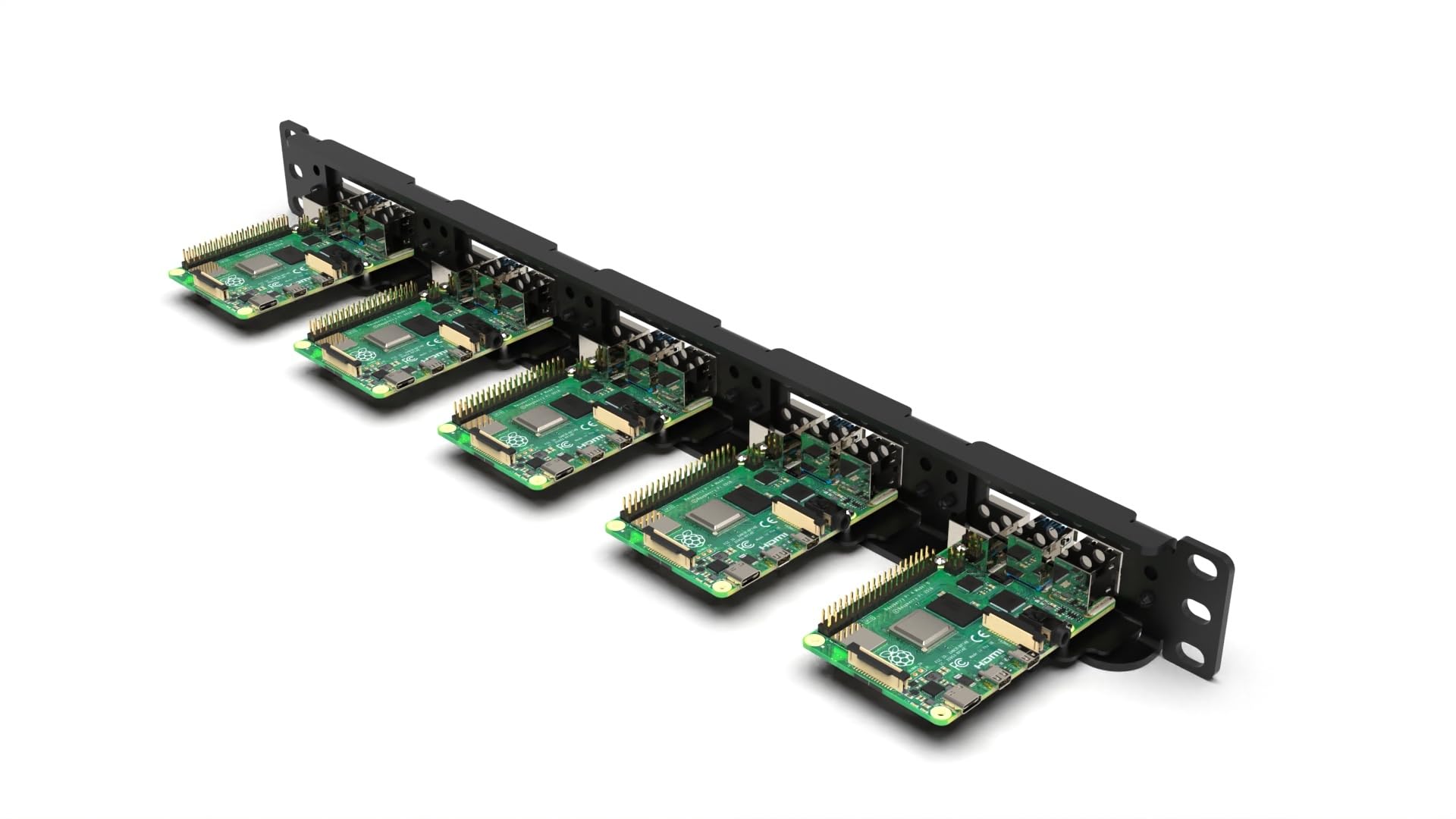 Raspberry Pi 19 inch Rack Mount for 5X Pi. Front Removable!