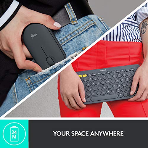 Logitech K380 + M350 Wireless Keyboard and Mouse Combo - Slim Portable Design, Quiet Clicks, Long Battery Life, Bluetooth, Easy-Switch, Windows, Mac, iPadOS, Chrome OS Compatible - Dark Grey