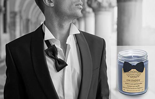 Oh Daddy Candle - Amber Noir + Lavender Fragrance - Large Soy Candle with Tuxedo Decor in a Kraft Box