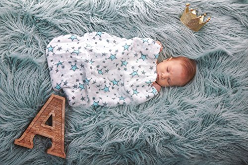 Adam & Elsa Baby Swaddling Blankets Organic Silky Soft Muslin Cotton Bamboo - Exclusive Prints - Boys & Girls Unique Gift Box - Unisex 4 Pack Oversized (Aqua Blue Wish Upon Star & Moon)