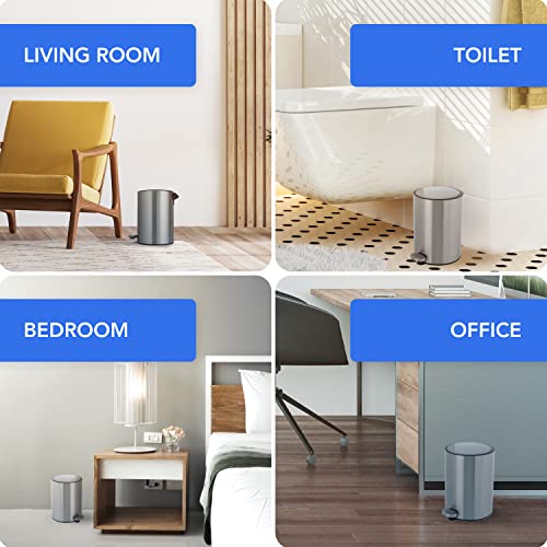 Bamodi Bathroom Bin 3L โ Bathroom Bins with Lids โ Small Pedal Bin for Bathroom, Toilet, Restroom โ Stainless Steel Rubbish Waste Trash Can with Removable Inner Bucket (Silver)