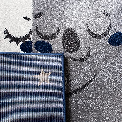 SAFAVIEH Carousel Kids Collection 5'3" Square Navy/Grey CRK195N Koala Hug Non-Shedding Nursery Playroom Area Rug
