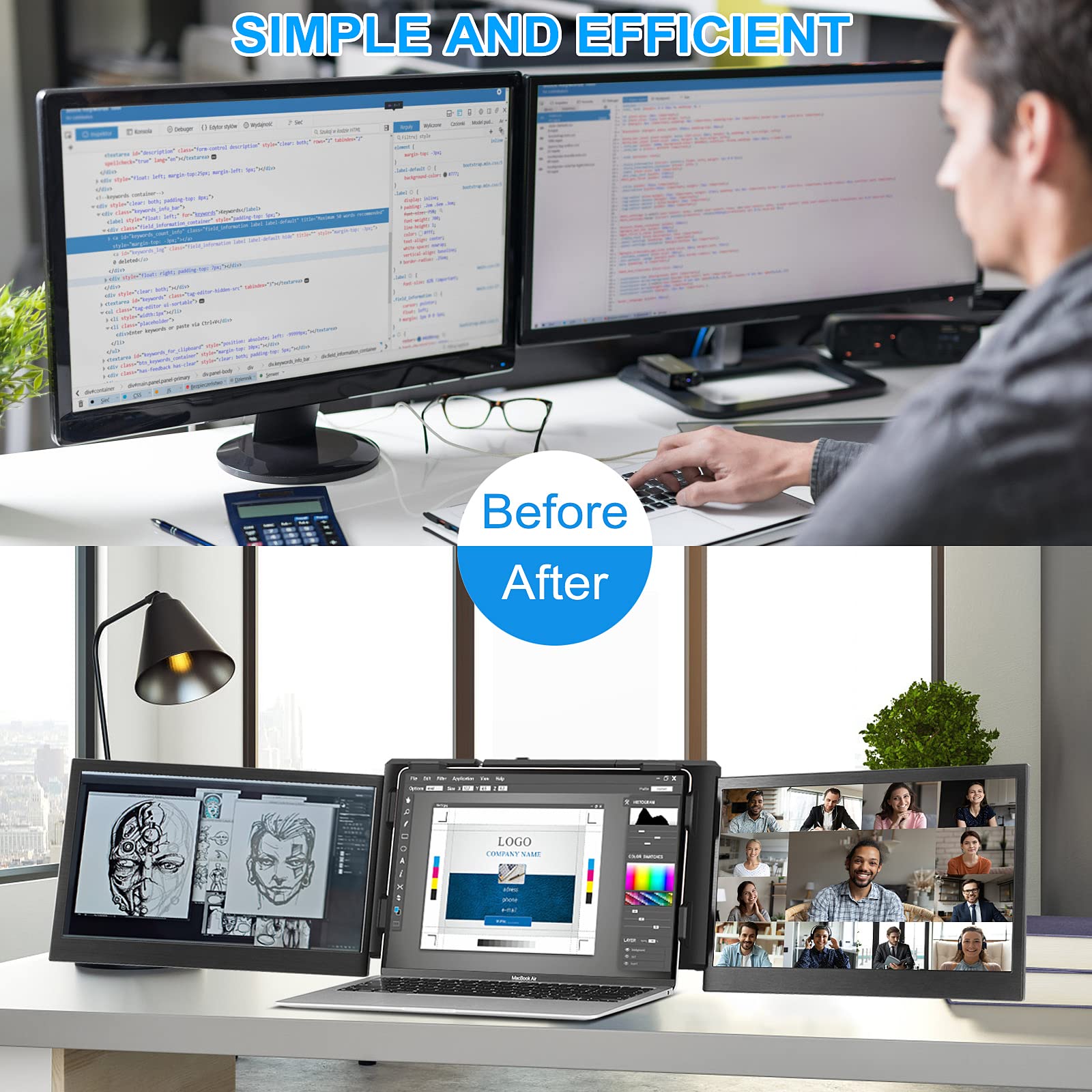OFIYAA P2 Pro Portable Triple Monitor for Laptop, 13.3 ” Laptop Monitor Screen External Dual Screen Extender with One Cable Connect for 13”-16.5” Mac Windows Chrome Laptop/MacBook PC/PS5/Switch