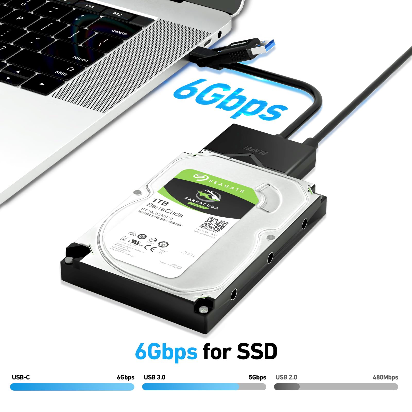 BENFEI SATA to USB 3.0 Cable, USB 3.0 to SATA III Hard Drive Adapter Compatible for 2.5 3.5 Inch HDD/SSD Hard Drive Disk with 12V/2A Power Adapter, Support UASP