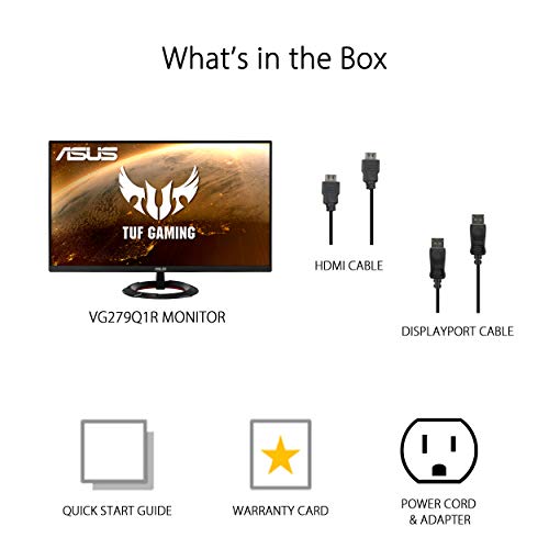ASUS TUF Gaming 27” 1080P Monitor (VG279Q1R) - Full HD, IPS, 144Hz, 1ms, Extreme Low Motion Blur, Speaker, FreeSync Premium, Shadow Boost, VESA Mountable, DisplayPort, HDMI, Tilt Adjustable,Black