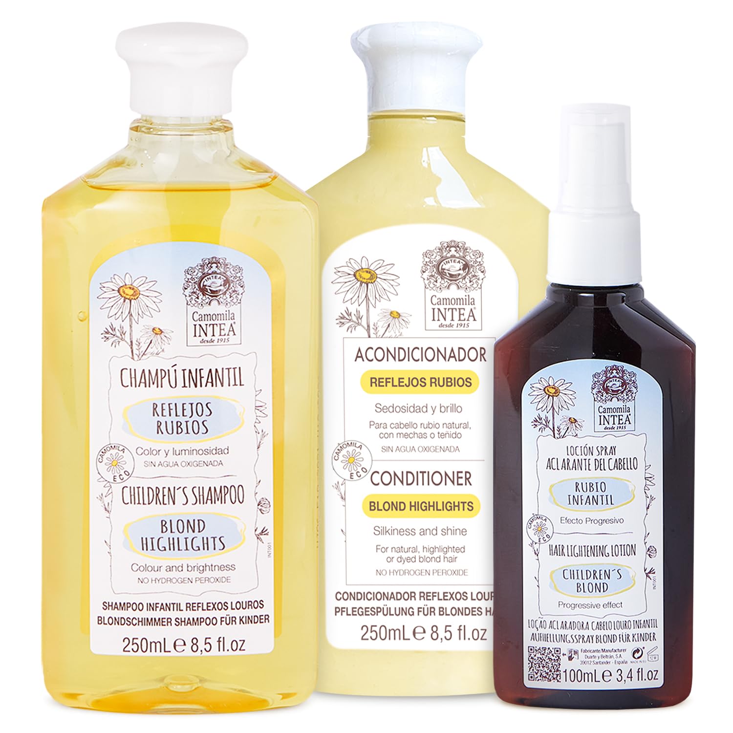 Camomila Intea Kids 3-In-1 Hair Lightener Kit - Blonder Lightening Set with Chamomile Extract - Lotion, Shampoo and Conditioner