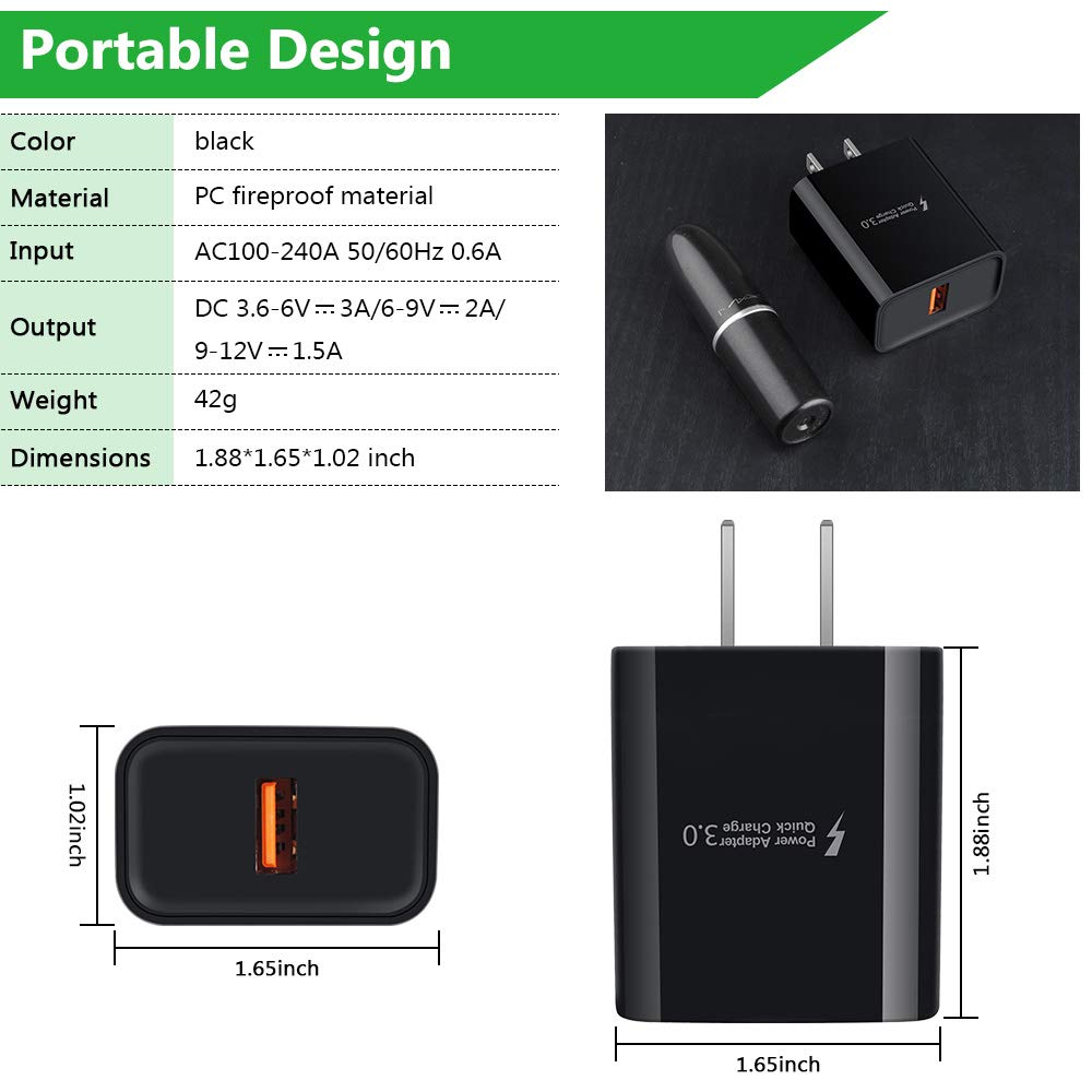 Quick Charge 3.0 Adaptive Fast Wall Charger Block 18W QC Fast Charging 3.0 USB Charger Adapter for Samsung Galaxy A16 A25 A35 S24 S23 A54 A14 A53 S22 S21 S20 Note 20 10 9 Z Flip 6 5 4 3 S10 S9 S8 A13