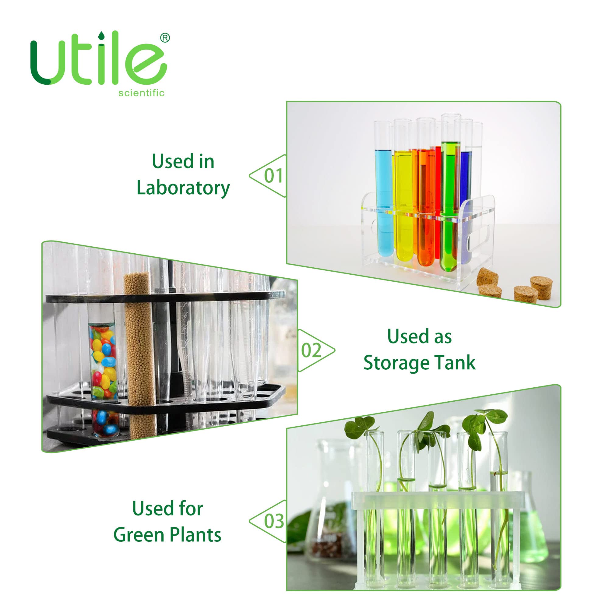 Utile 50pcs of Plain Cylindrical Glass Test Tubes, Vol.20ml, 20x150mm, Medium Borosilicate Glass Material, 4004.0135.50