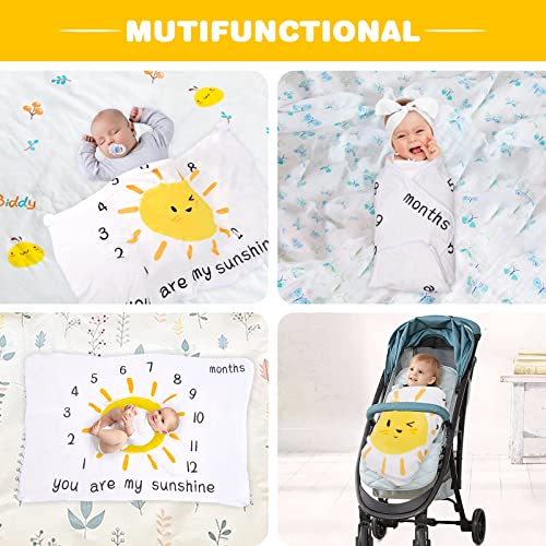 Baby Milestone Blanket - Cute Sun Design Monthly Milestone Blanket for Baby Boy and Girl, Soft and Thick Flannel, Large Size, 60"X40"
