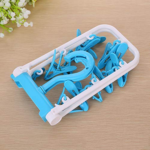 Amlrt 2 Packs Travel Foldable Portable Hanging Drying Rack, Laundry Drying Space Saving Travel Rotatable Plastic 12 Clips (Rose and Blue)