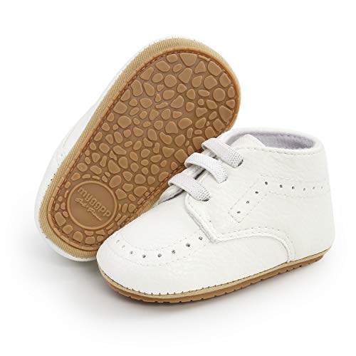 BENHERO Baby Girls Boys Leather Shoes Toddler Infant First Walker Soft Sole High-Top Ankle Sneakers Newborn Crib Shoes(6-12 Months Toddler Y/White)