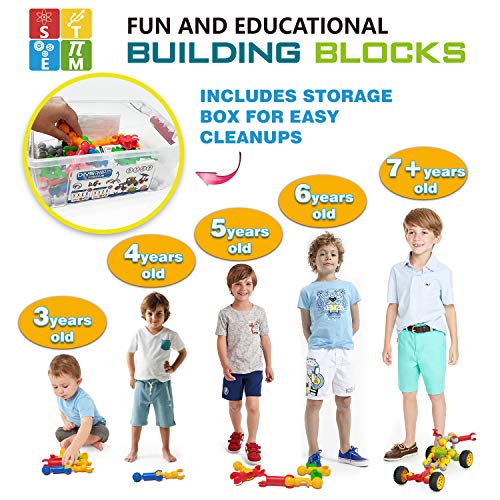 Huaker Kids Building STEM Toys,125 Pcs Educational Construction Engineering Building Blocks Kit for Ages 3 4 5 6 7 8 9 10 Year Old Boys and Girls,Best Gift for Kids Creative Games & Fun Activity