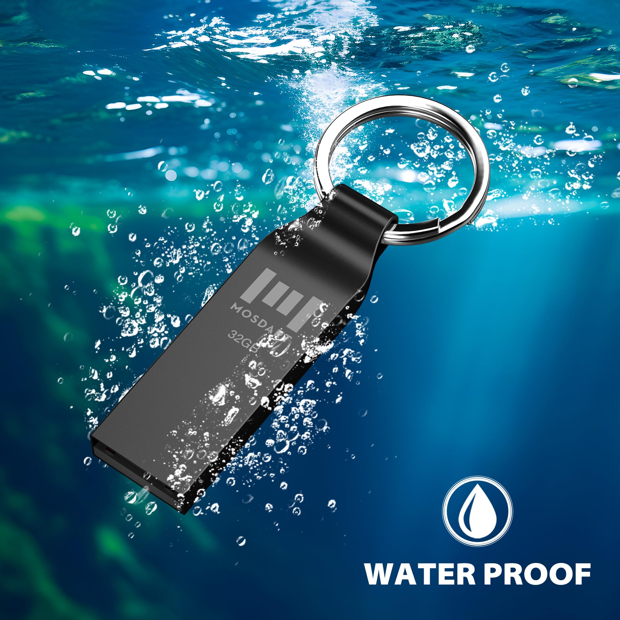 MOSDART Waterproof 32GB USB2.0 Flash Drive, FAT32 Metal Memory Stick with Keychain, for System Back, Data Storage, Titan Gray