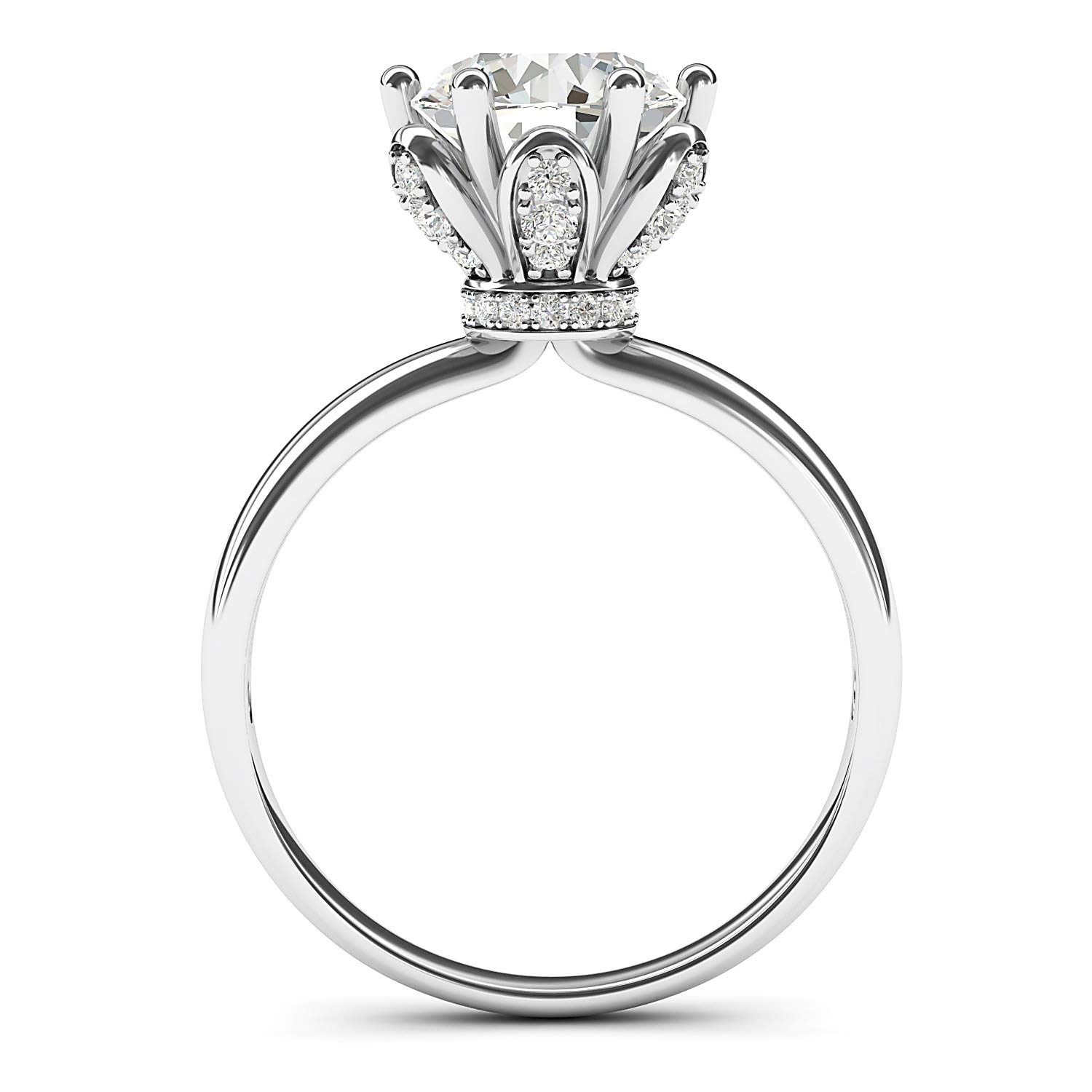 14k White Gold Romantic Flower Style 6-Prong Set 2.0 CT Simulated Diamond Engagement Ring (8)