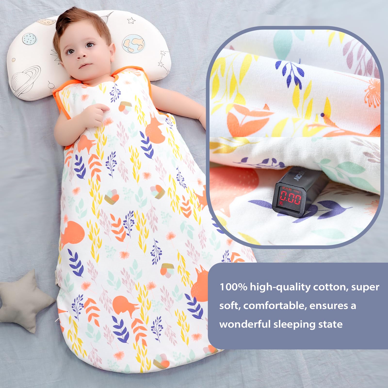 Mosebears Sleep Sack Baby Wearable Blanket with 2-Way Zipper,2.5 TOG Cotton Sleep Sack Unisex (Red Fox, 18-24 Months)