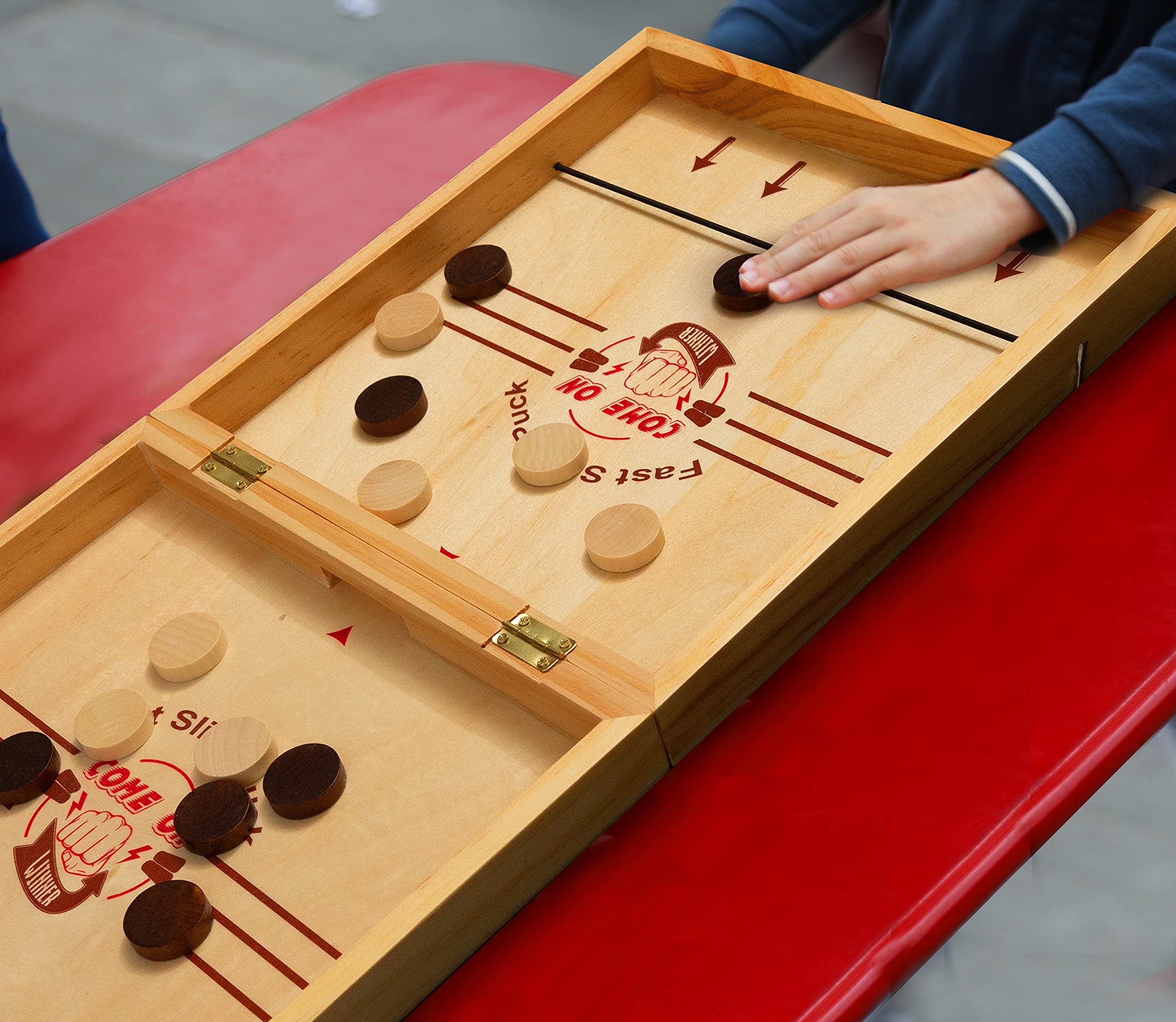 4 in 1 Board Game Set - Extra Large Sling Puck Game Wooden Chess Board Sets, Checkers Board Game for Adults Nine Mens Morris | Wooden Chess Set String Puck Game & Checkers Game for Kids